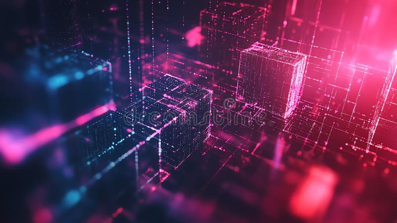 Neon Glowing Geometric Shapes and Lines Forming a Futuristic Digital ...