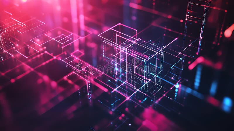 Neon Glowing Geometric Shapes and Lines Forming a Futuristic Digital ... Neon Glowing Geometric Shapes and Lines Forming a Futuristic Digital ...