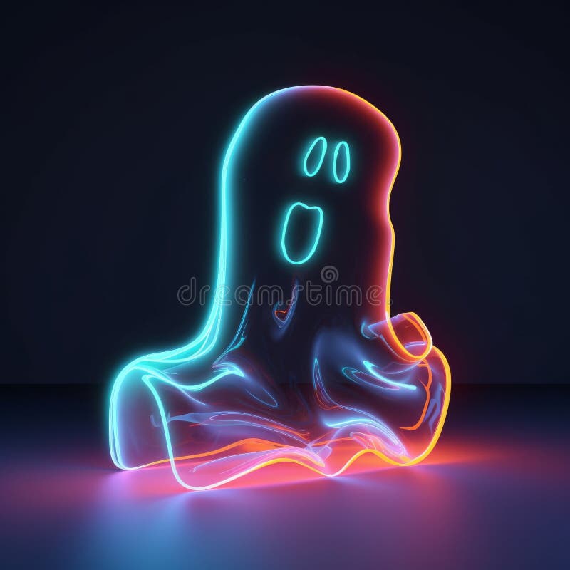 Neon Glowing Ghost 3d Generative AI Stock Illustration - Illustration ...