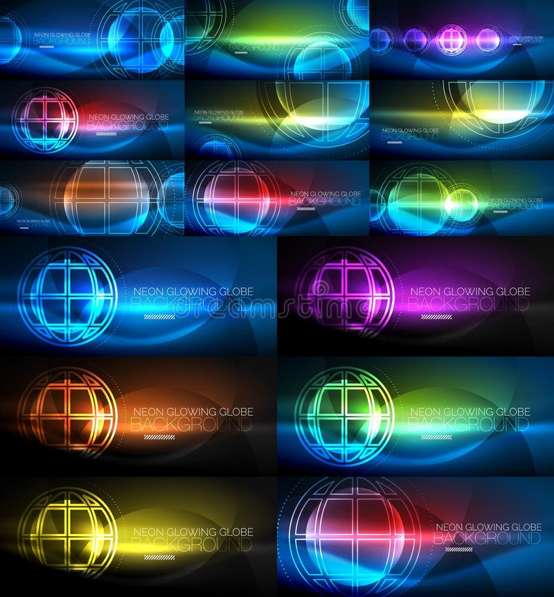 Neon Glowing Globe Light Abstract Backgrounds Collection, Mega Set of ...