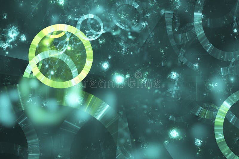 Neon Glowing Green Lines and Shapes Flying in the Space. Geometric Sci ...