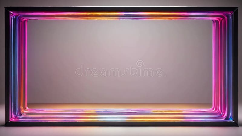 Neon Glowing Horizontal Rectangular Frame, Slowly Changing Colors, on a ...