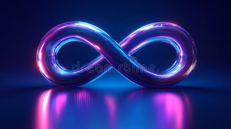 Neon Glowing Infinity Symbol on Reflective Surface. Stock Photo - Image ...