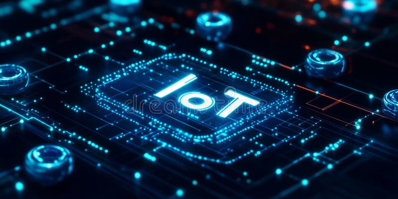 Neon-Glowing IoT Interface with Connected Devices in a High-Tech ...