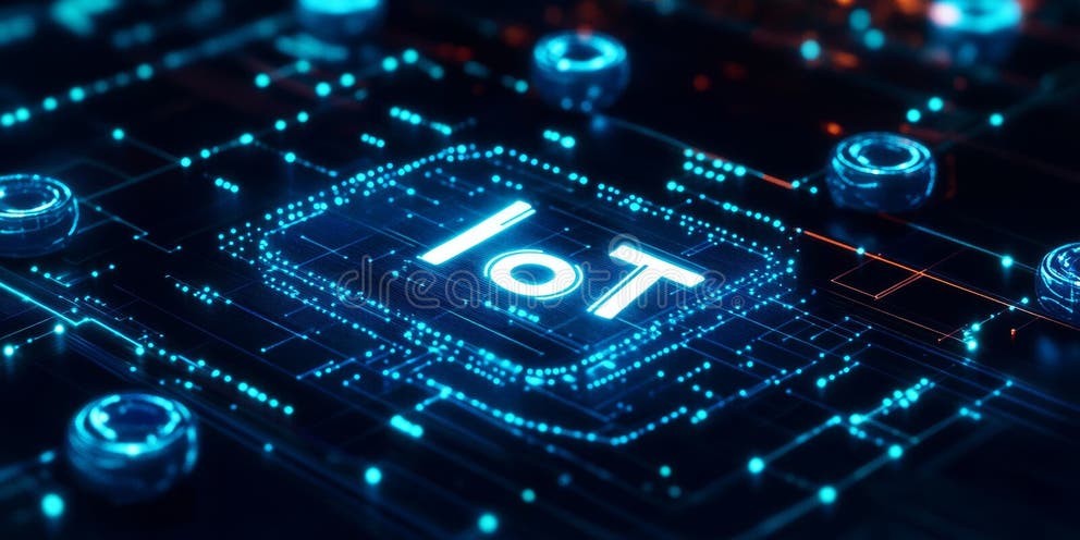 Neon-Glowing IoT Interface with Connected Devices in a High-Tech ...