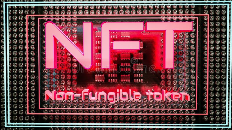 Neon Glowing Letters Nft on the Background of Computer Parts. Cryptoart ...