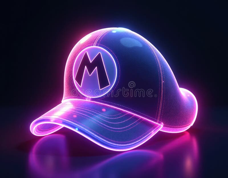 Neon Glowing Mario Cap - Retro Gaming Hat 80s 90s Style Stock ...