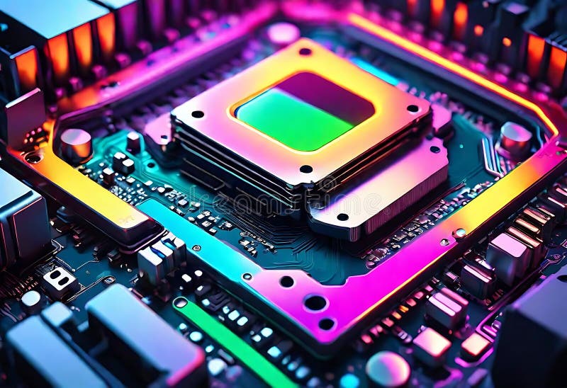 Neon Glowing Motherboard of CPU Stock Illustration - Illustration of ...