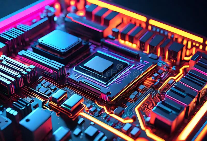 Neon Glowing Motherboard of CPU Stock Illustration - Illustration of ...