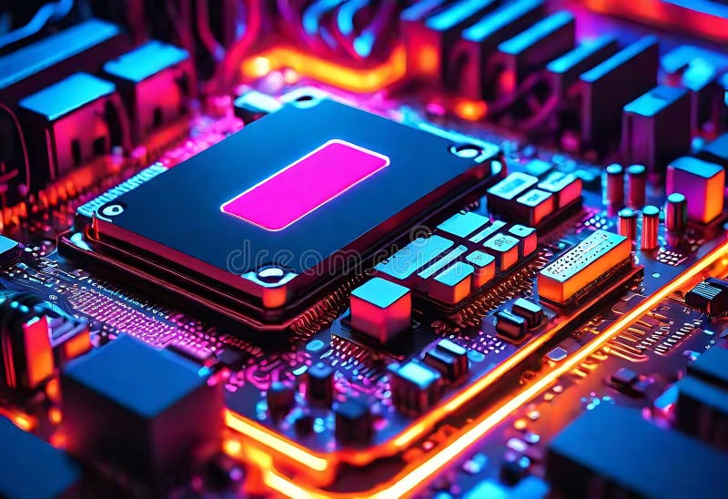 Neon Glowing Motherboard of CPU Stock Illustration - Illustration of ...