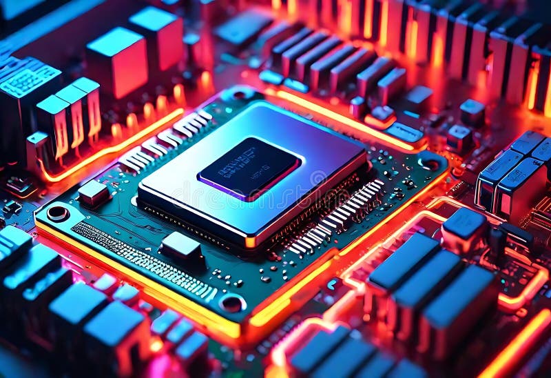 Neon Glowing Motherboard of CPU Stock Illustration - Illustration of ...