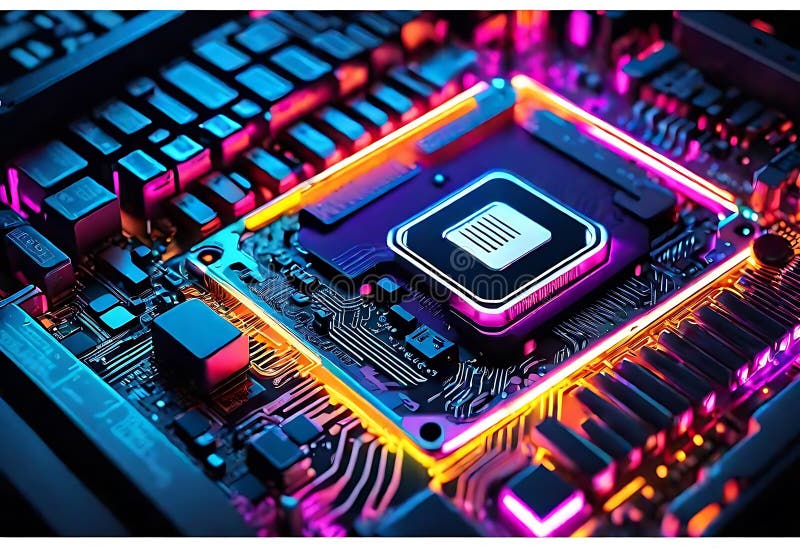 Neon Glowing Motherboard: the Future of AI Stock Illustration ...
