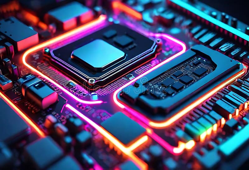 Neon Glowing Motherboard: the Future of AI Stock Illustration ...