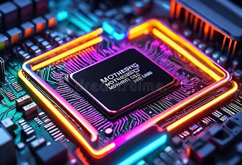 Neon Glowing Motherboard: the Future of AI Stock Illustration ...
