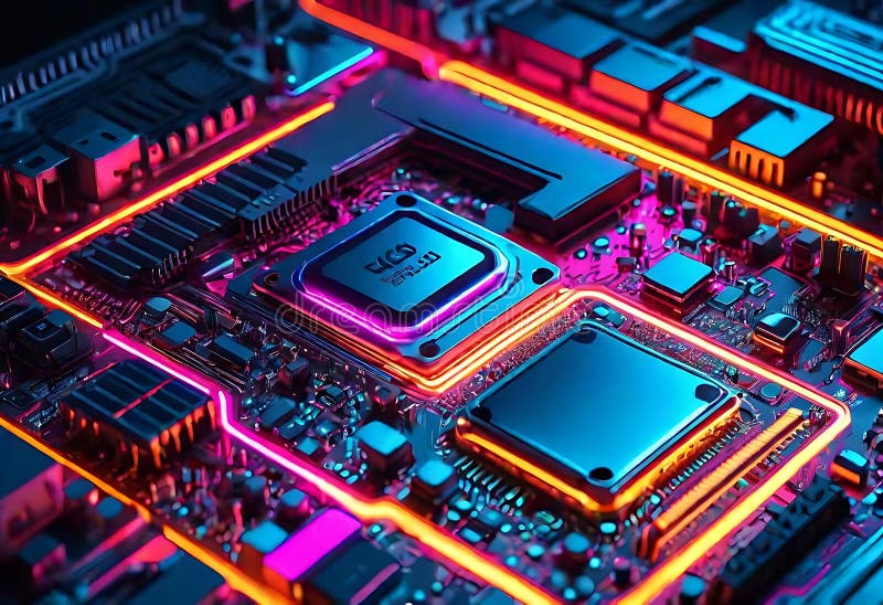 Neon Glowing Motherboard: a Glimpse of Ai Advancement Stock ...