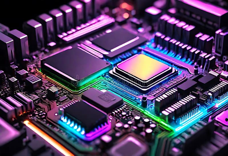 Neon Glowing Motherboard stock illustration. Illustration of hardware ...