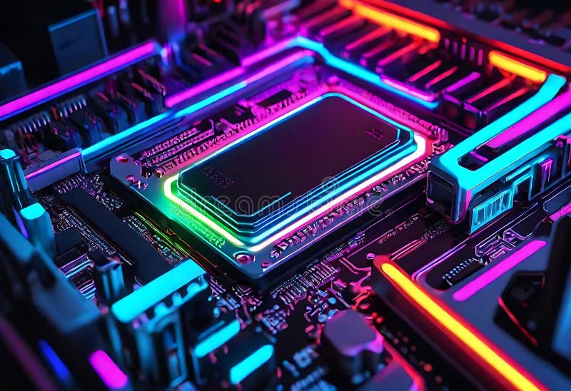 Neon Glowing Motherboard stock illustration. Illustration of complexity ...