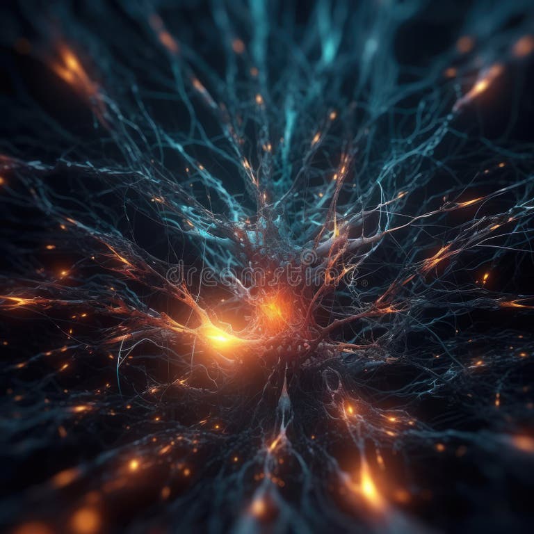 Neon-Glowing Network of Highly Connected Neurons . Stock Illustration - Illustration of ...