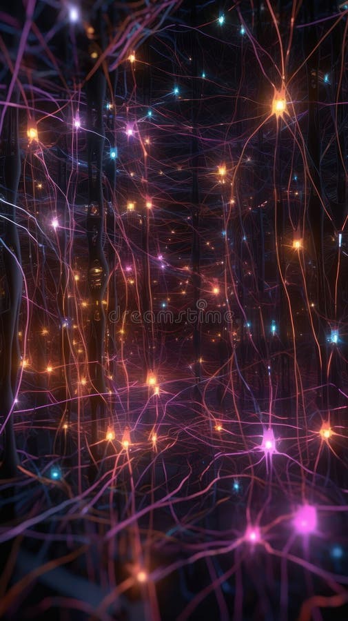 Neon-Glowing Network of Highly Connected Neurons . Stock Illustration ...