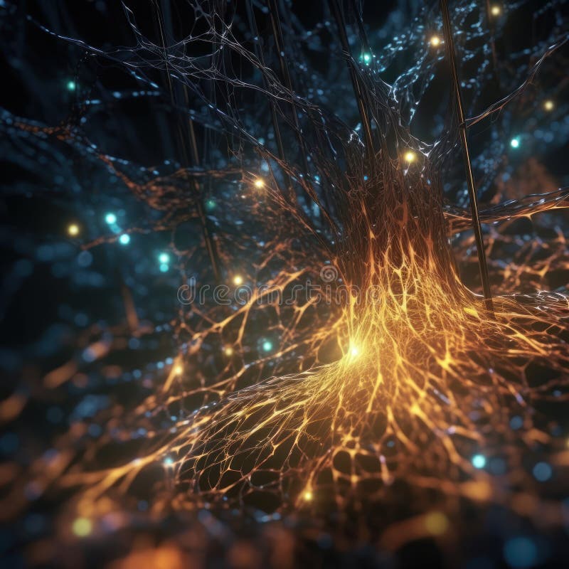 Neon-Glowing Network of Highly Connected Neurons . Stock Illustration ...