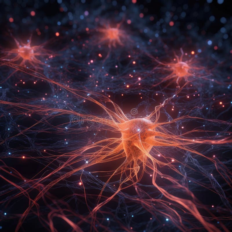 Neon-Glowing Network of Highly Connected Neurons. Ideal for Science and ...