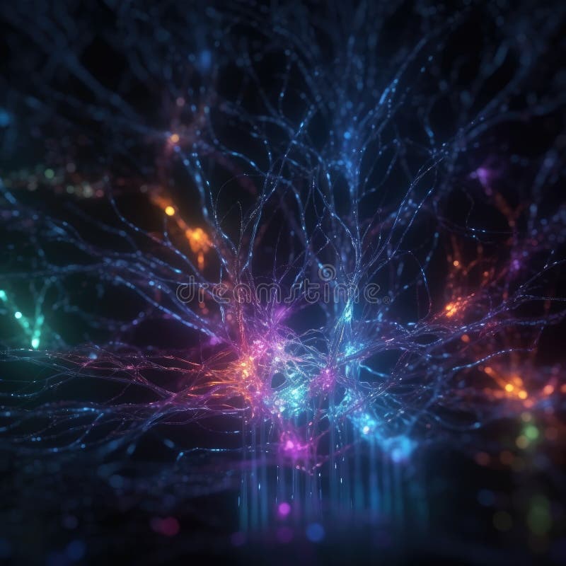 Neon-Glowing Network of Highly Connected Neurons. Ideal for Science and ...