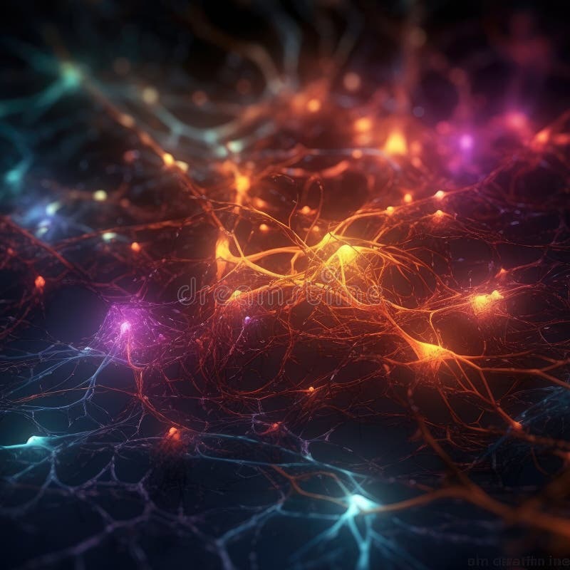 Neon-Glowing Network of Highly Connected Neurons. Ideal for Science and ...