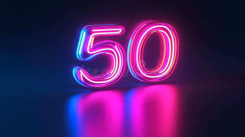 Neon Glowing Number 50 on Dark Blue Background with Vivid Pink and ... Neon Glowing Number 50 on Dark Blue Background with Vivid Pink and ...