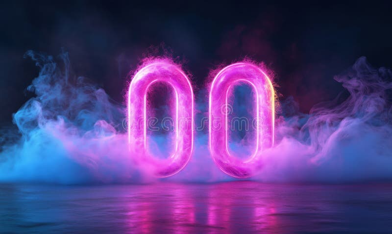 Neon Glowing Number Zero Colorful Smoke Background Modern Design Stock ...