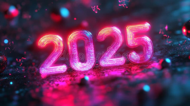 Neon Glowing Numbers Celebrate Twenty Twenty Five Stock Illustration ...