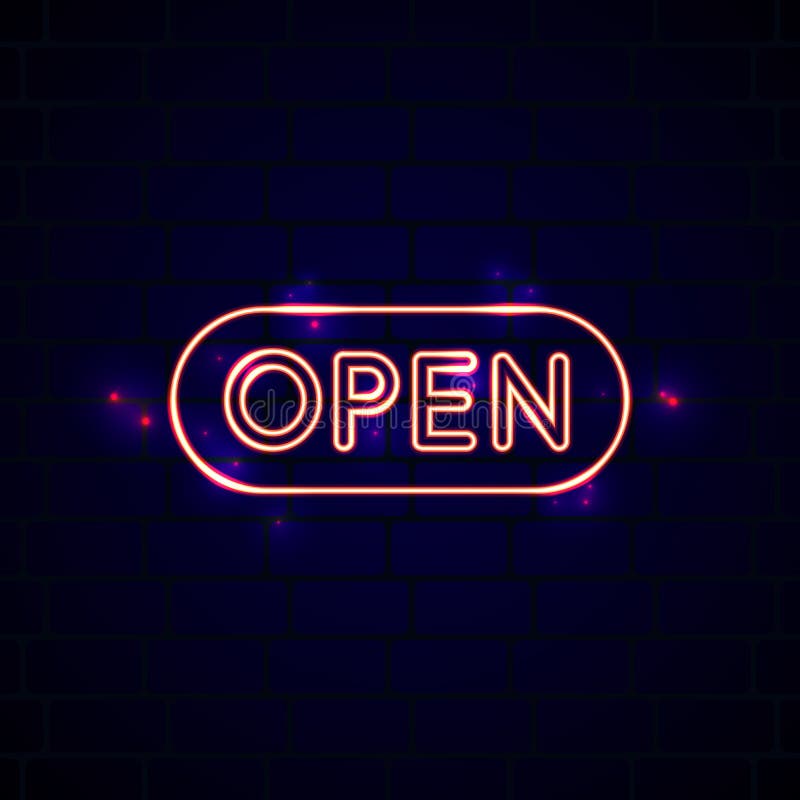 Neon Glowing Open Sign. Creative Night Club Opening Symbol Stock Vector ...