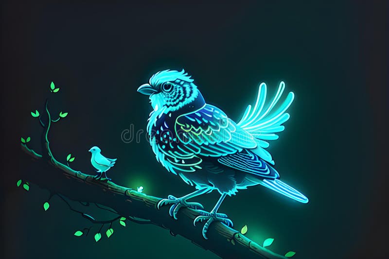Neon Glowing Outlined Illustration of Bird Stock Illustration ...