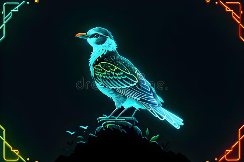 Neon Glowing Outlined Illustration of Bird Stock Illustration ...