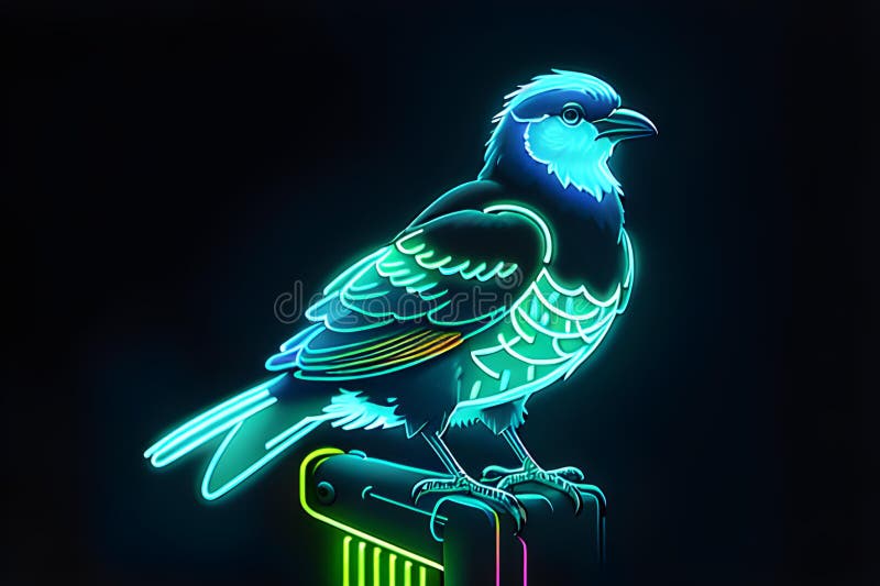 Neon Glowing Outlined Illustration of Bird Stock Illustration ...