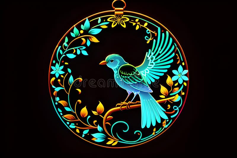 Neon Glowing Outlined Illustration of Bird and Flowers Stock ...