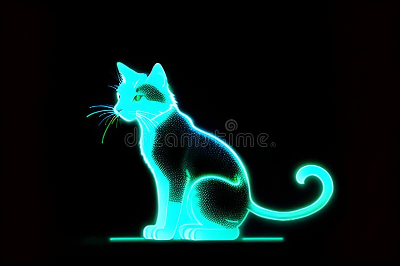 Neon Glowing Outlined Illustration of Cat Stock Illustration ...