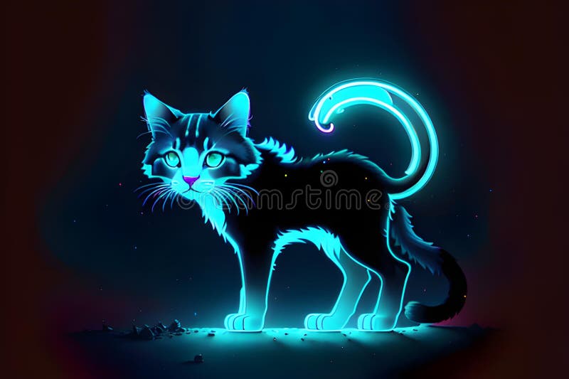 Neon Glowing Outlined Illustration of Cat Stock Illustration ...