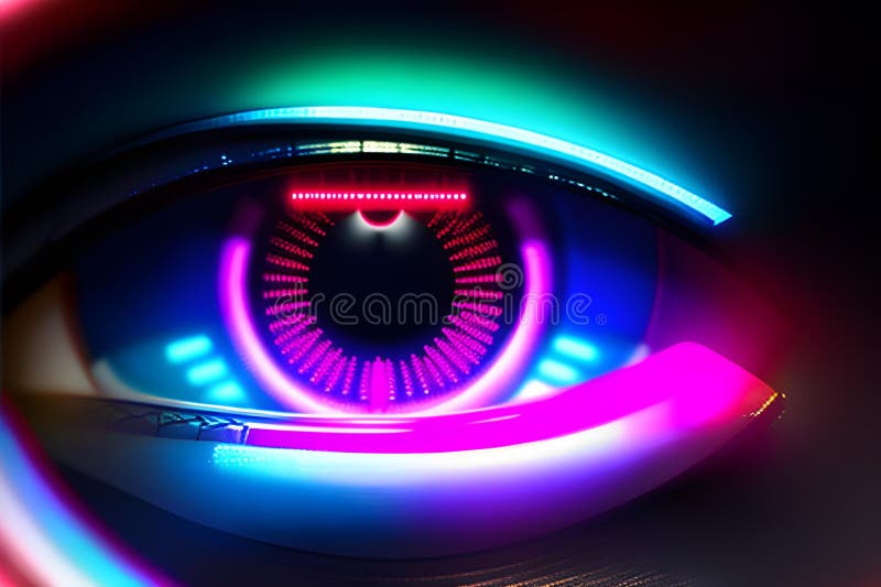 Neon Glowing Outlined Illustration of Colorful Bionic Cyber Eye Stock ...