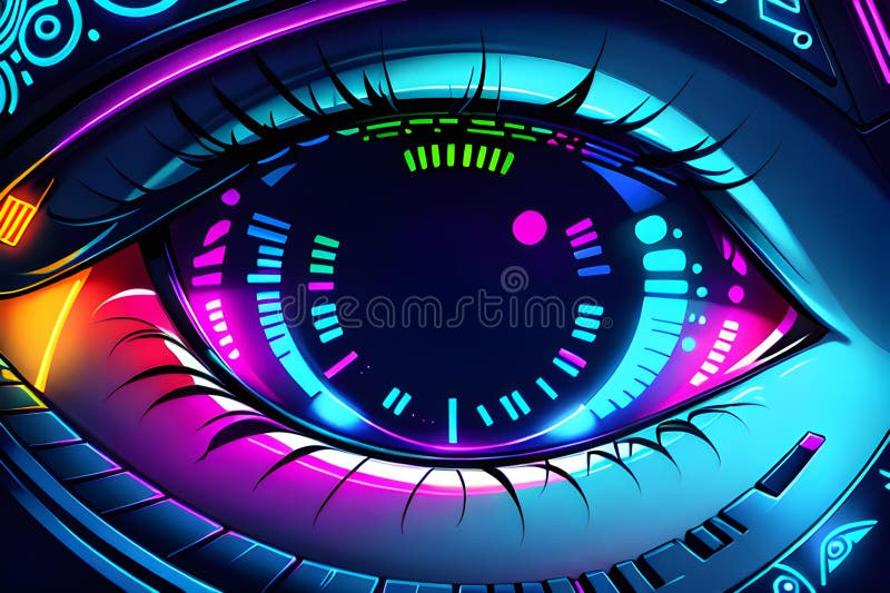 Neon Glowing Outlined Illustration of Colorful Bionic Cyber Eye Stock ...