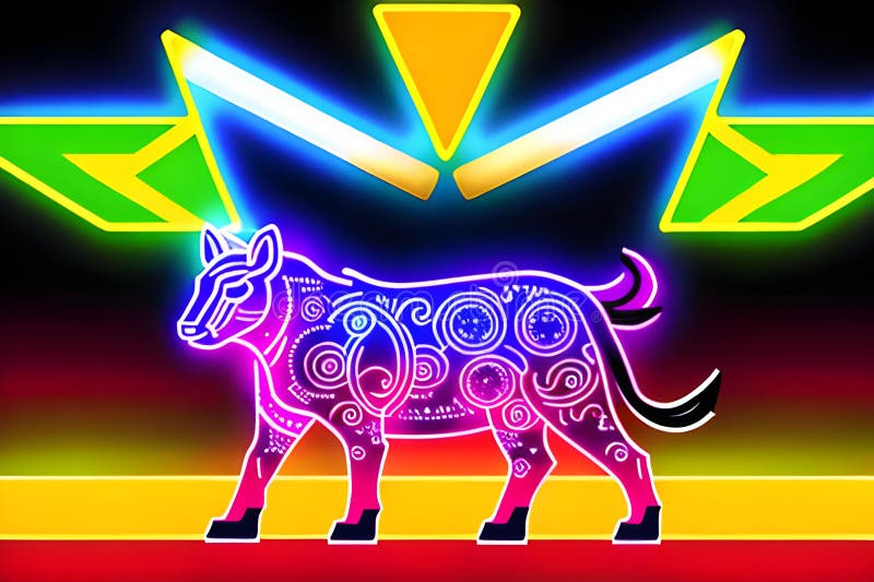 Neon Glowing Outlined Illustration of Colorful Bull Stock Illustration ...