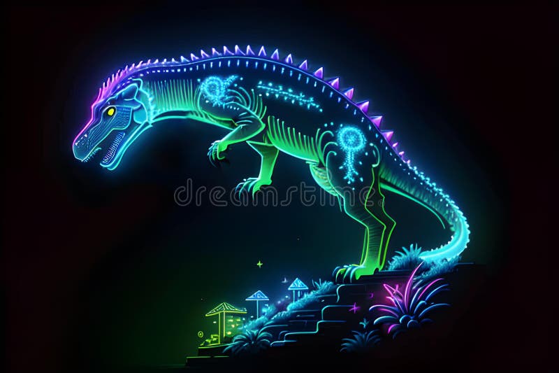 Neon Glowing Outlined Illustration of Colorful Dinosaur Stock ...