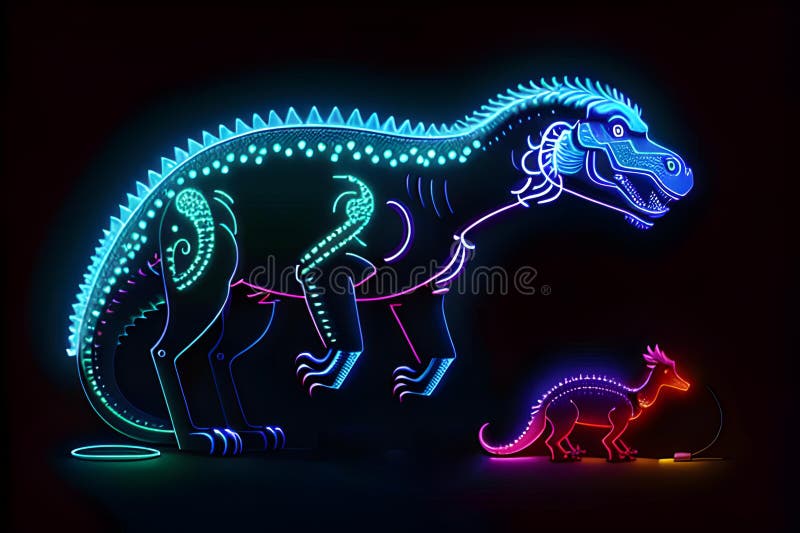 Neon Glowing Outlined Illustration of Colorful Dinosaur Stock ...