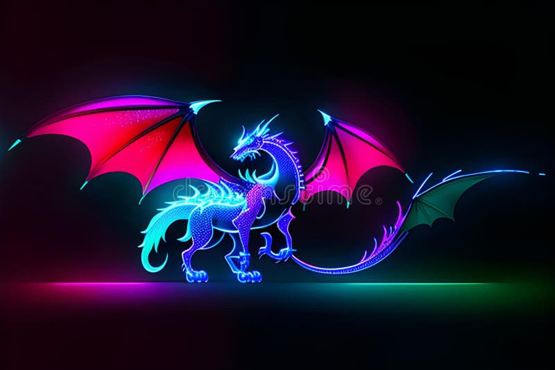 Neon Glowing Outlined Illustration of Colorful Dragon Stock ...