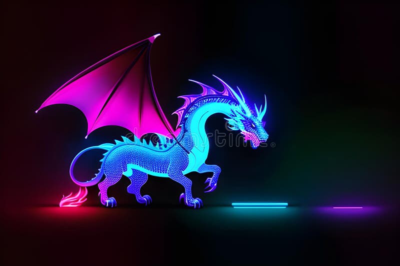 Cyber Dragon Spewing Neon Fire in Alley Stock Illustration ...