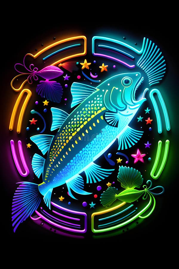Neon Glowing Outlined Illustration of Colorful Fish Stock Illustration ...