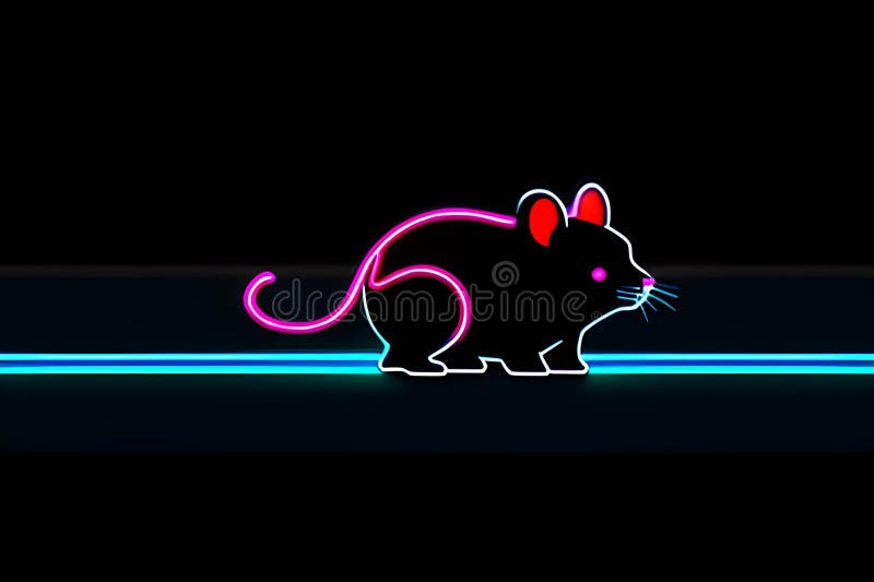 Neon Glowing Outlined Illustration of Colorful Gerbil, Mouse, Hamster ...
