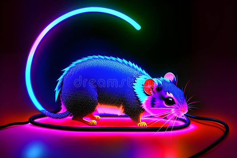 Neon Glowing Outlined Illustration of Colorful Gerbil, Mouse, Hamster ...