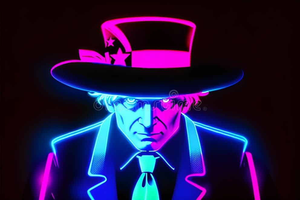 Neon Glowing Outlined Illustration of Colorful Uncle Sam Stock ...