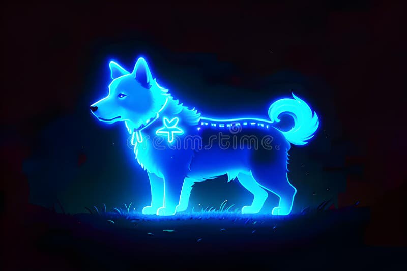Neon Glowing Outlined Illustration of Dog Stock Illustration ...