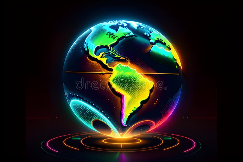 Neon Glowing Outlined Illustration of Earth Stock Illustration ...